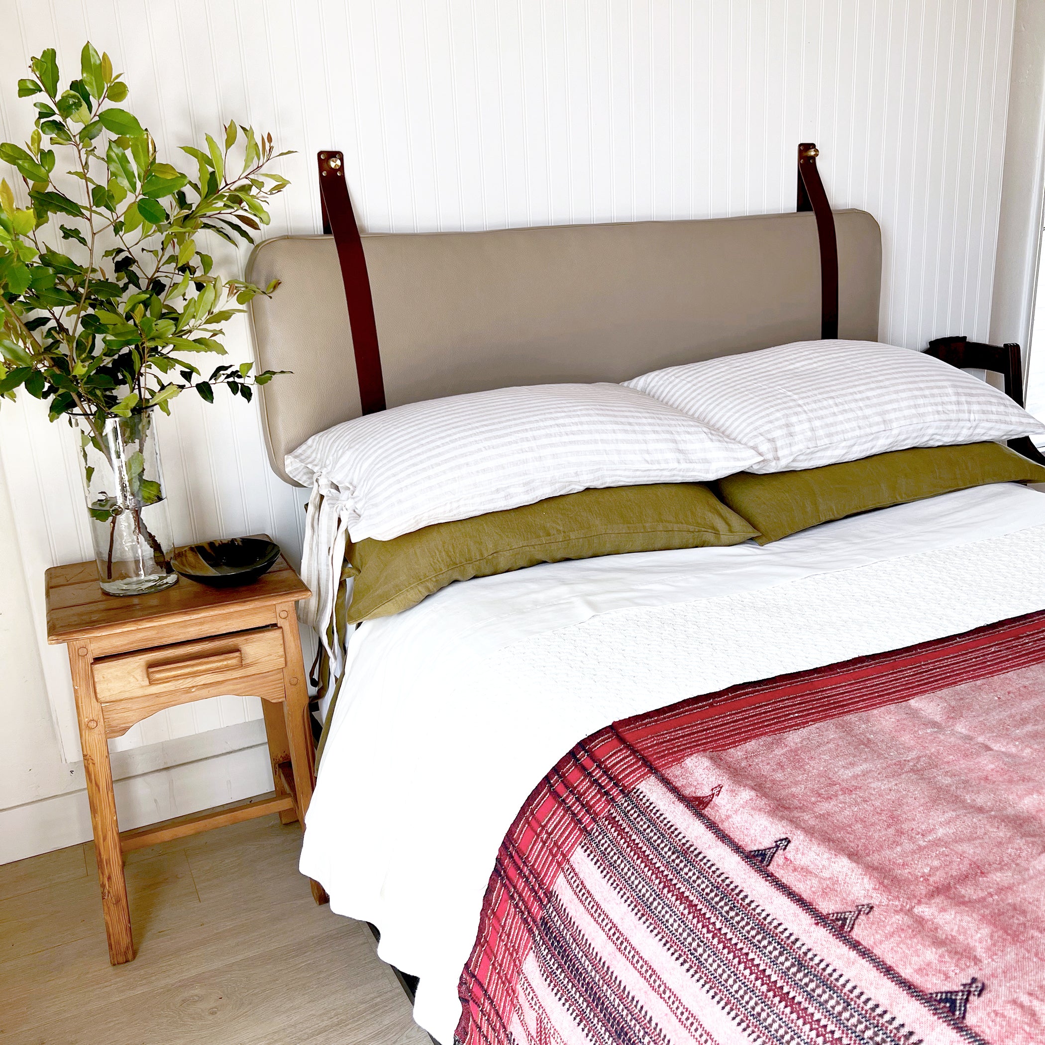 Putty Leather Headboard or Backrest Cushion with Straps - King, Cal Ki ...