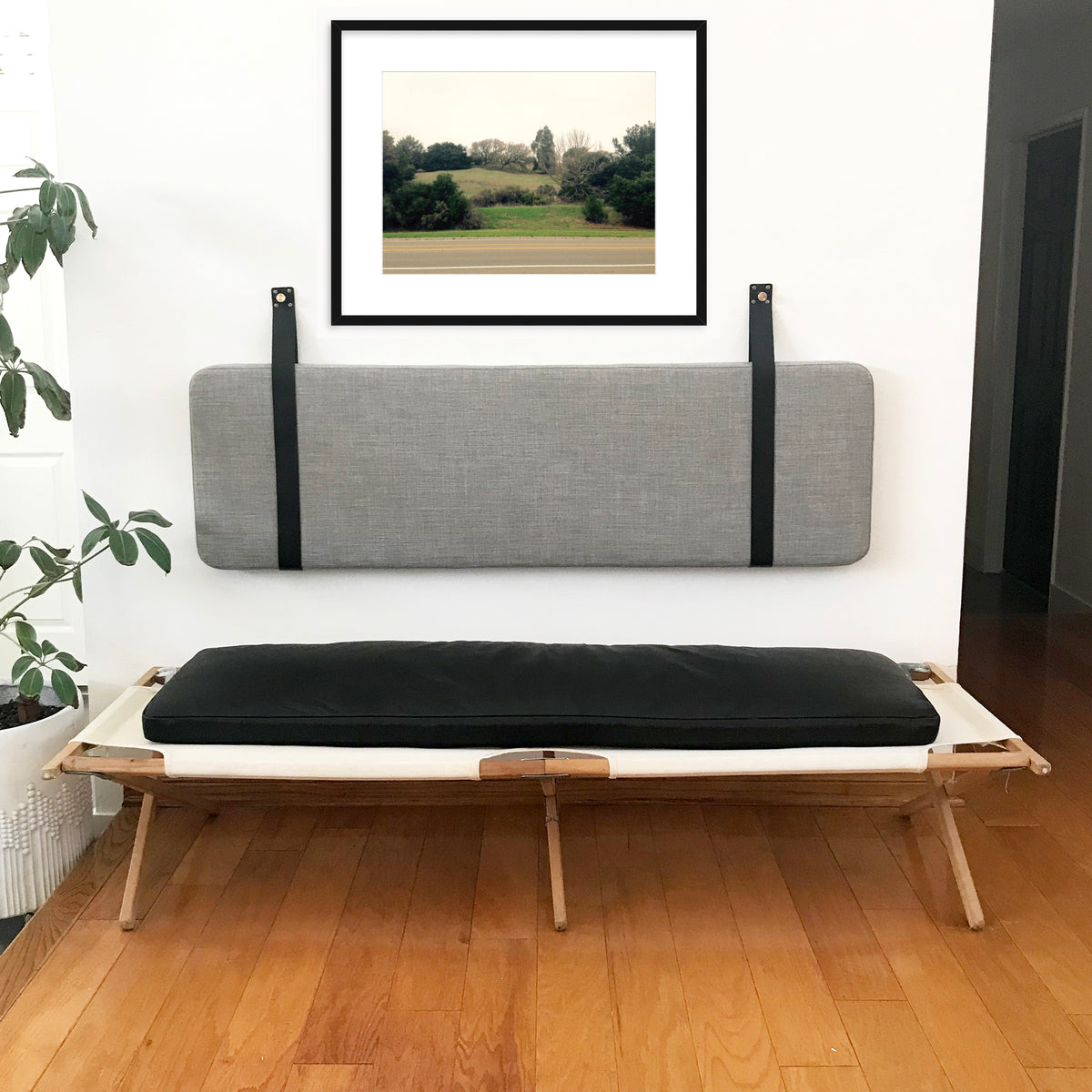 Cool Gray - Wall Hung Headboard Backrest Cushion with Leather Straps ...