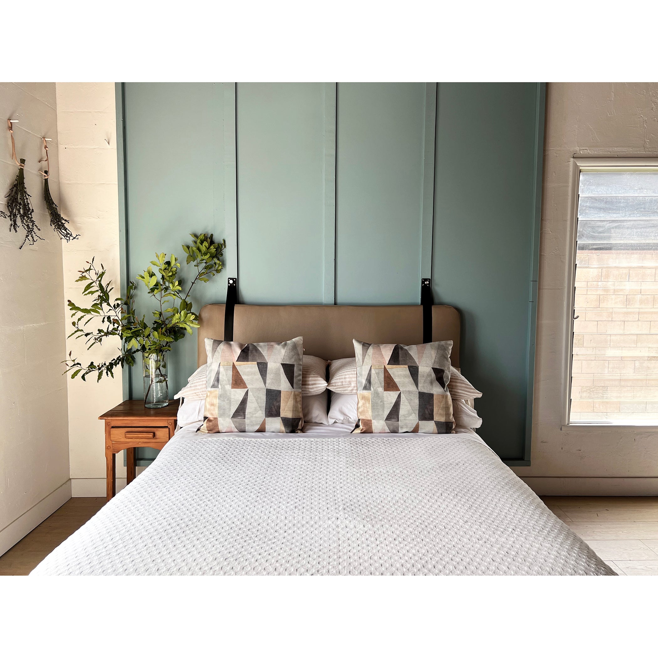 Putty Leather Headboard or Backrest Cushion with Straps - King, Cal Ki ...