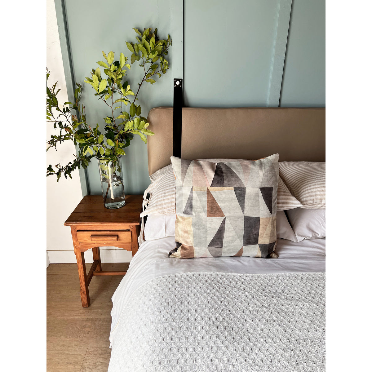 Putty Leather Headboard or Backrest Cushion with Straps - King, Cal Ki ...