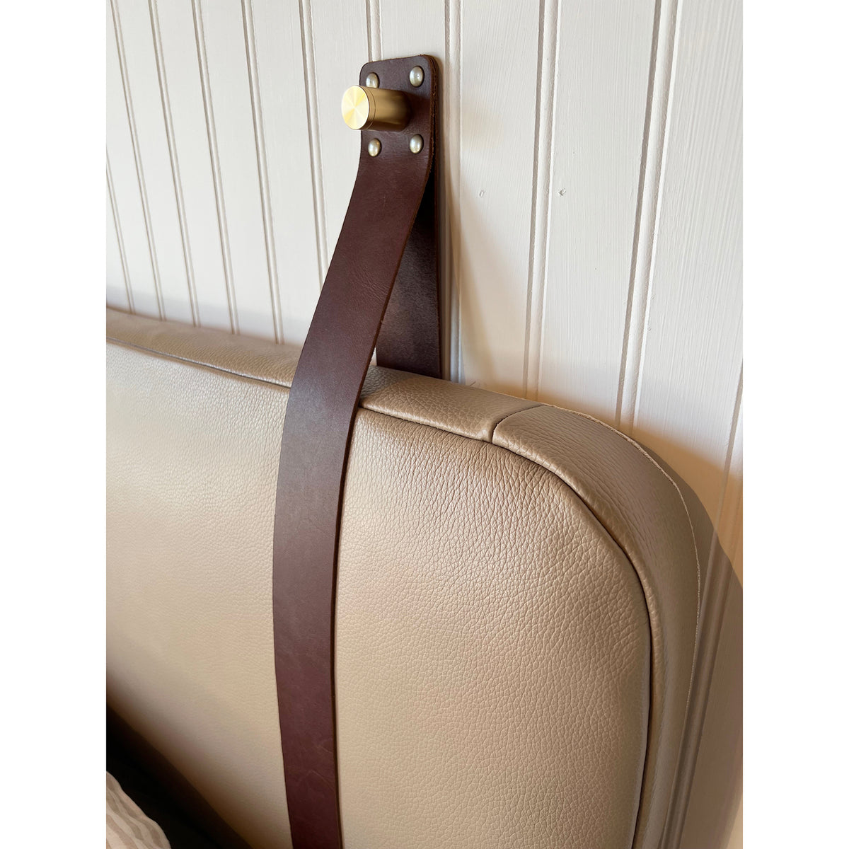 Putty Leather Headboard or Backrest Cushion with Straps - King, Cal Ki ...